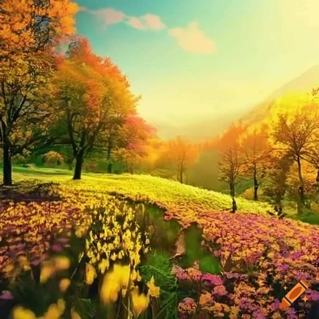 Beautiful valleys with flowers and trees on Craiyon