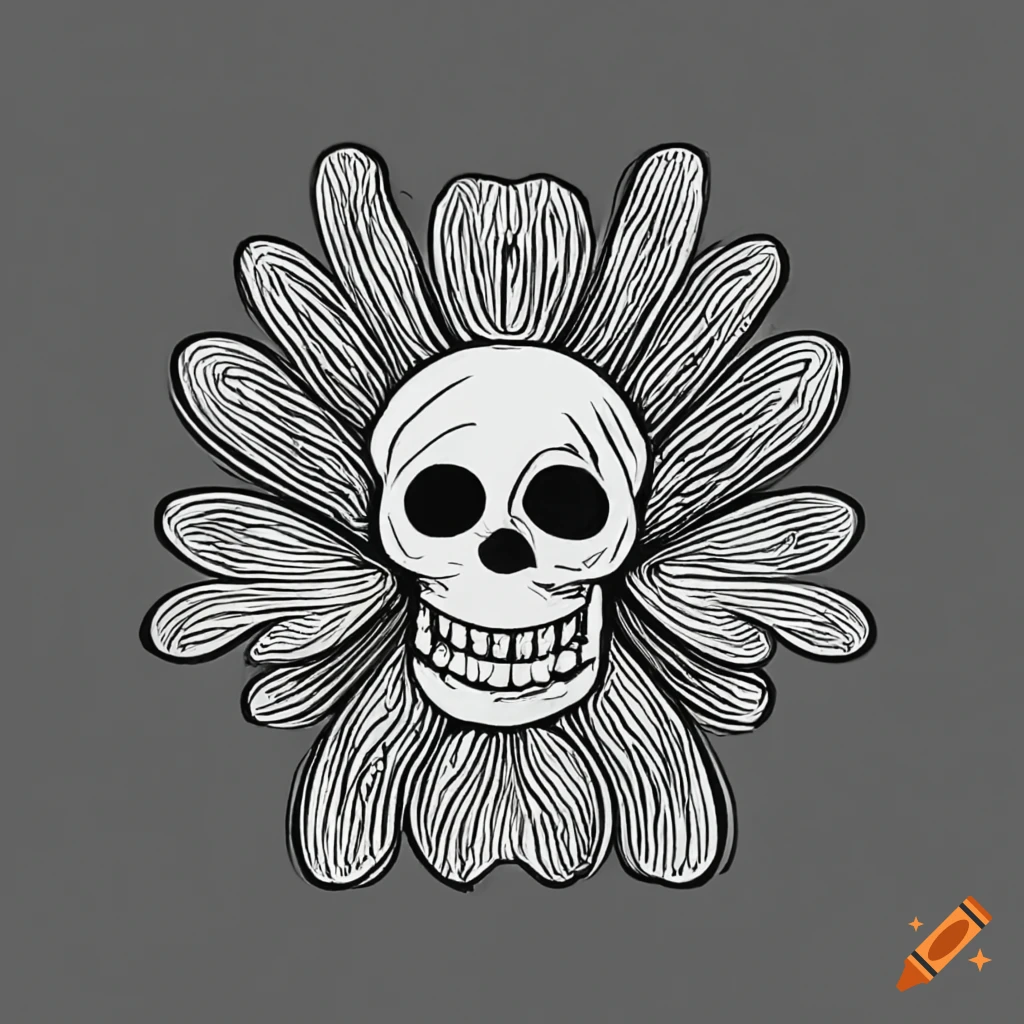 One Piece Jolly Roger symbol with a blooming lotus flower on Craiyon