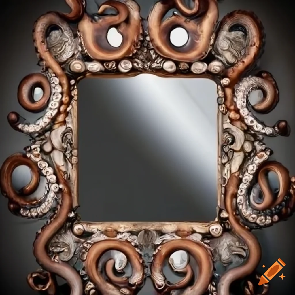 Antique mirror with octopus tentacles around the frame on Craiyon