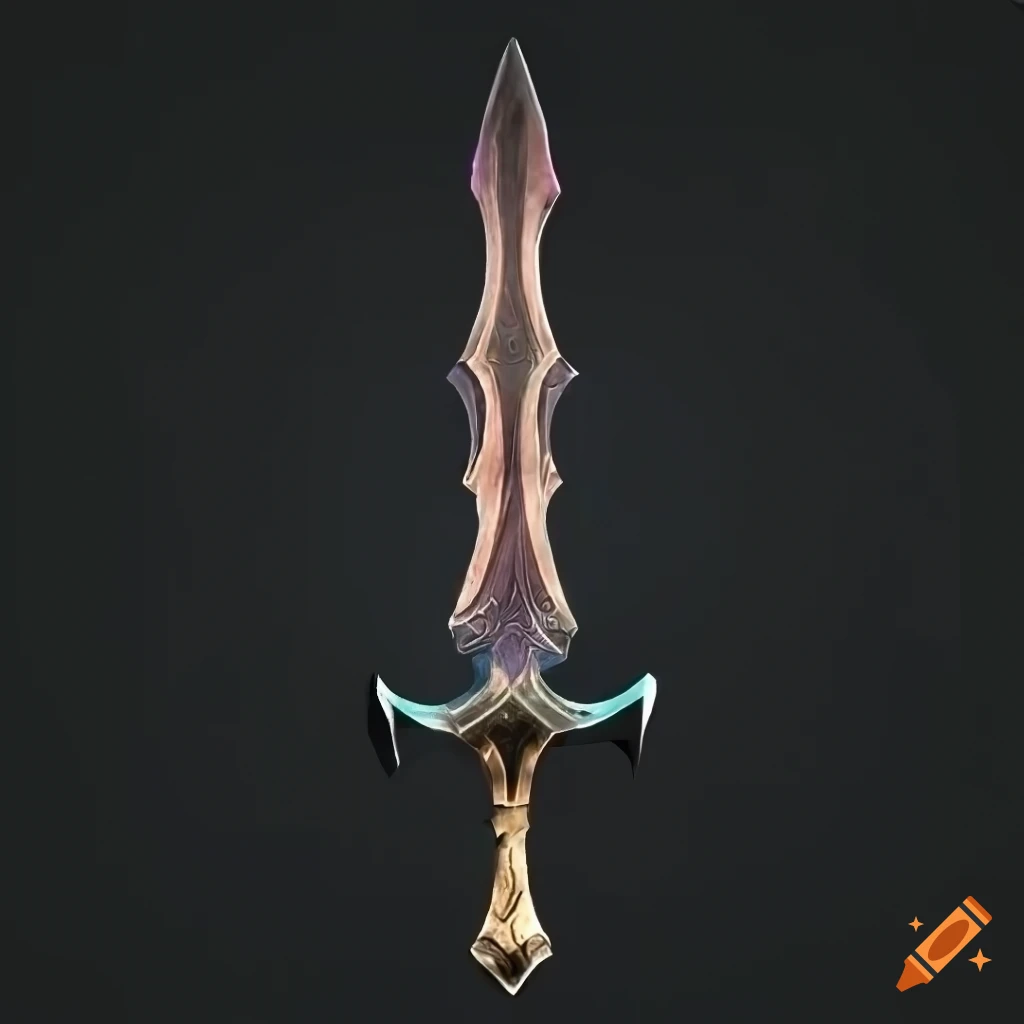 Fantasy mythic elite sword in vertical symmetry on black background on ...