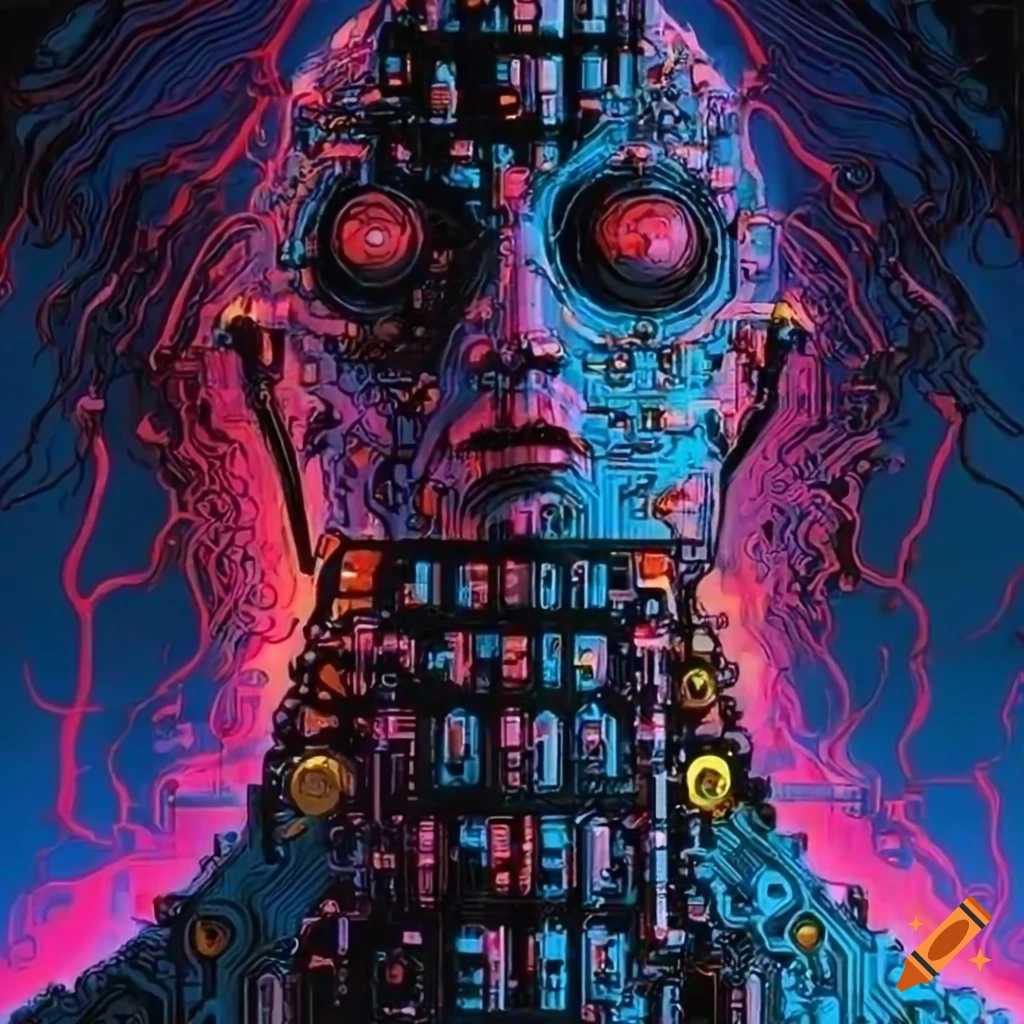 70s sci-fi organic machine art by akira toryiama with brain circuit ...