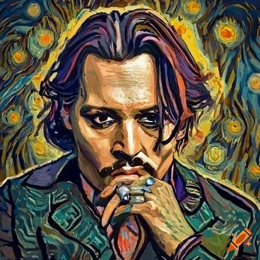 Portrait of Johnny Depp in Van Gogh's Starry Nights style on Craiyon