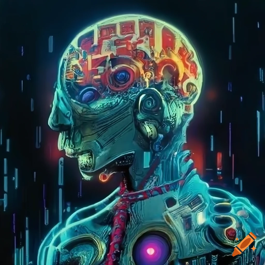70s sci-fi organic machine art by akira toryiama blending brain and ...