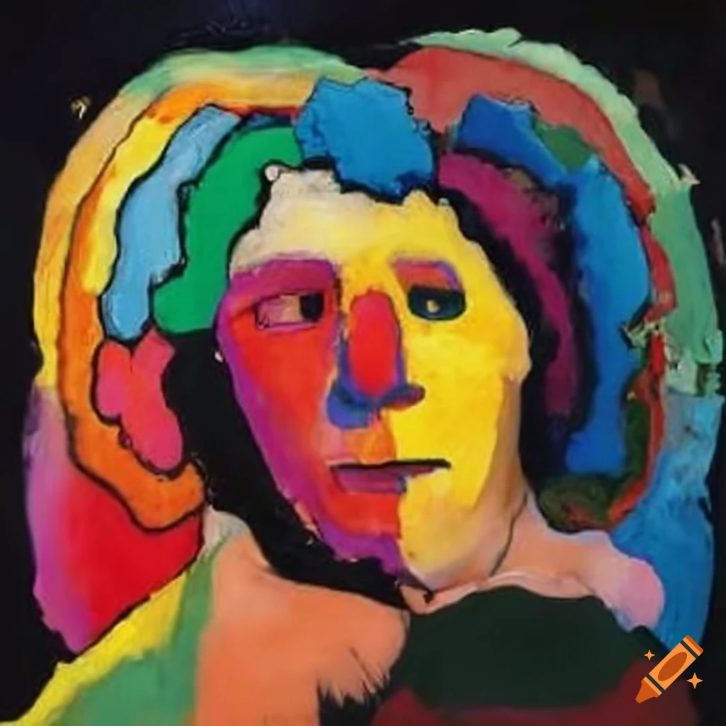 Colorful painting of a man sweating by Kandinsky and Karel Appel on Craiyon