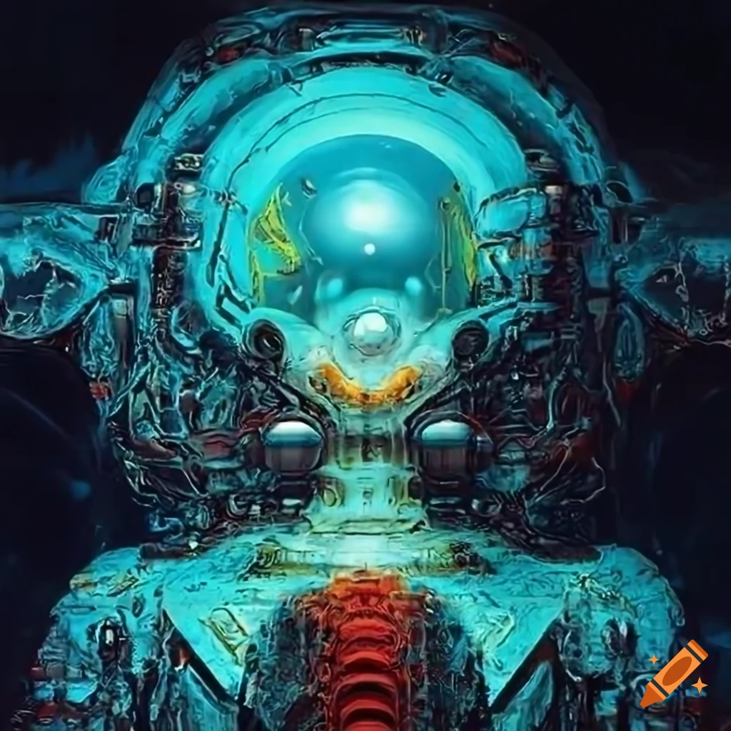 70s sci-fi organic machine art by Akira Toryiama on Craiyon