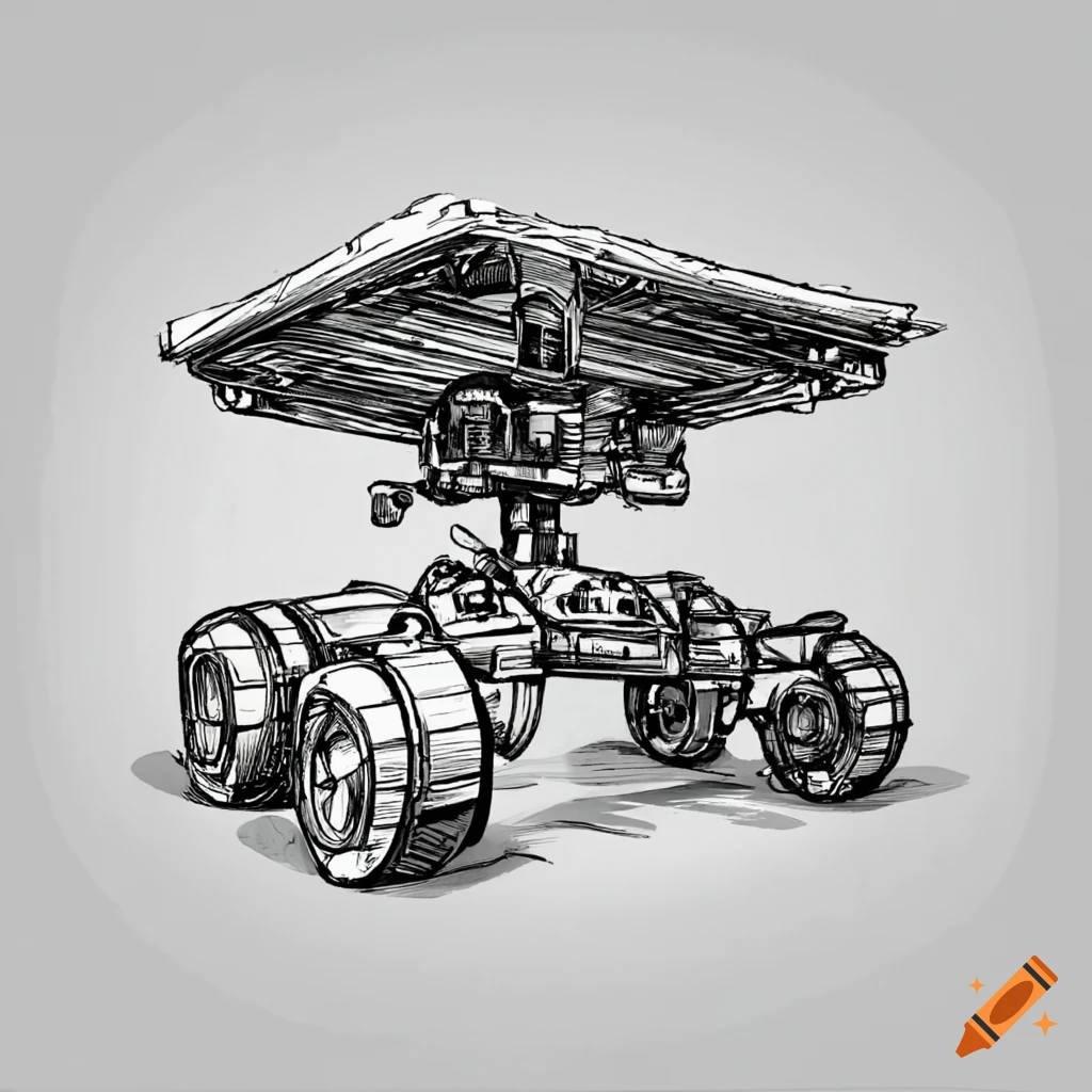Mars Rover with six wheels in an illustrative perspective on Craiyon