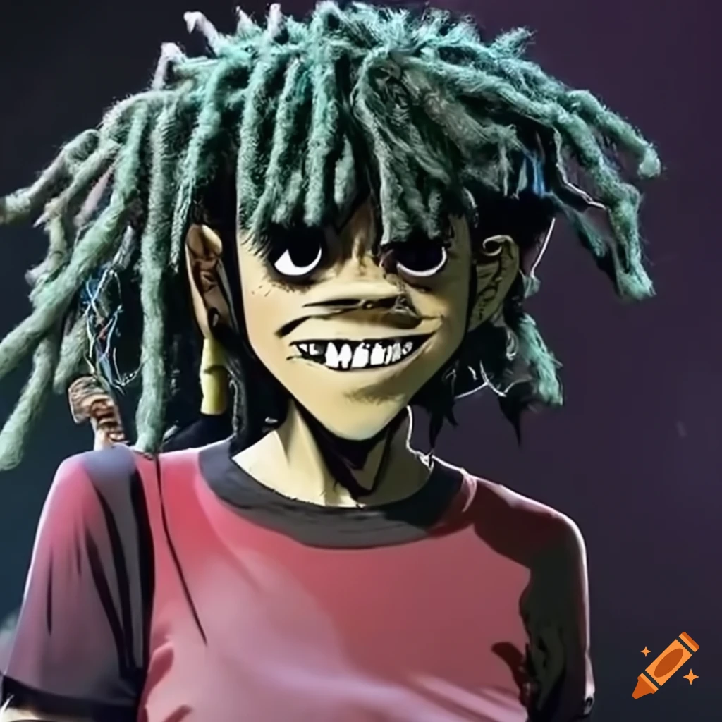 Photo of Gorillaz's virtual band member Noodle with textured dreadlocks ...