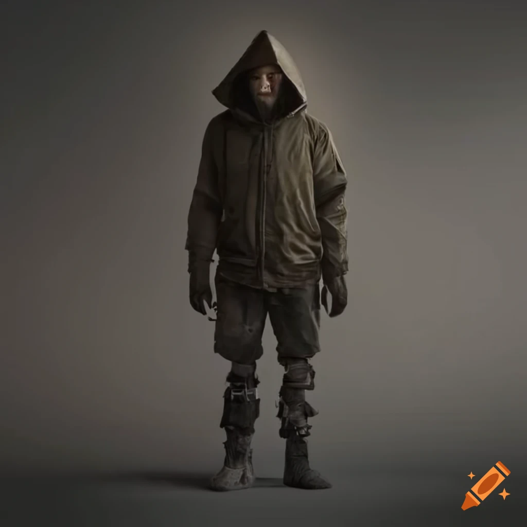 Man in apocalypse striking a pose with a hood on Craiyon