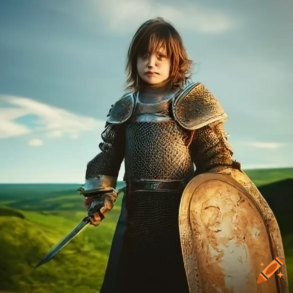 Cymric knight with a determined look holding a sword and shield in a ...