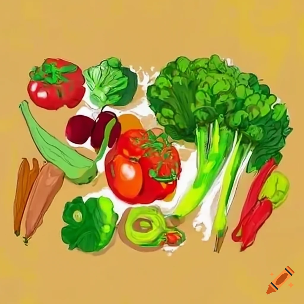 Farm fresh vibrant vegetables on a tabletop on Craiyon