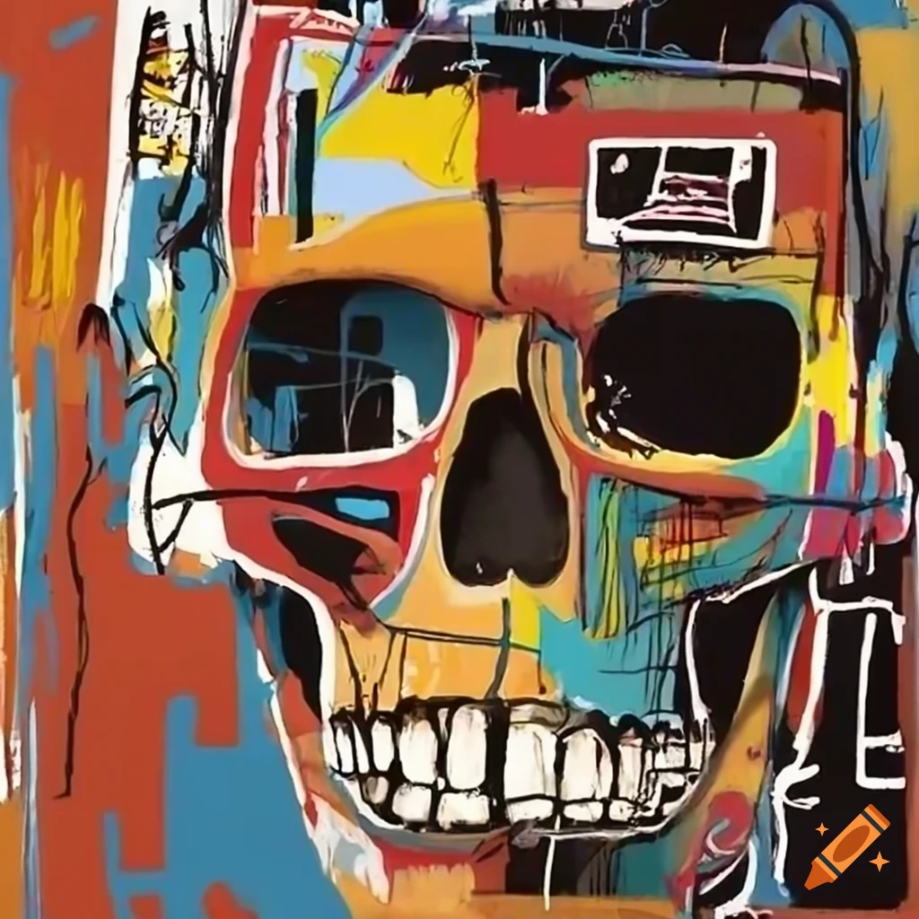 Human skull art by Basquiat on Craiyon