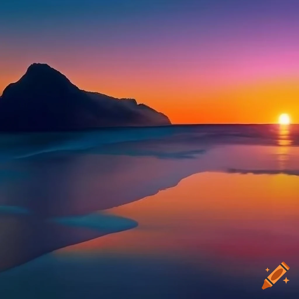 Stunning sunset over ocean with golden sunlight on water and distant ...