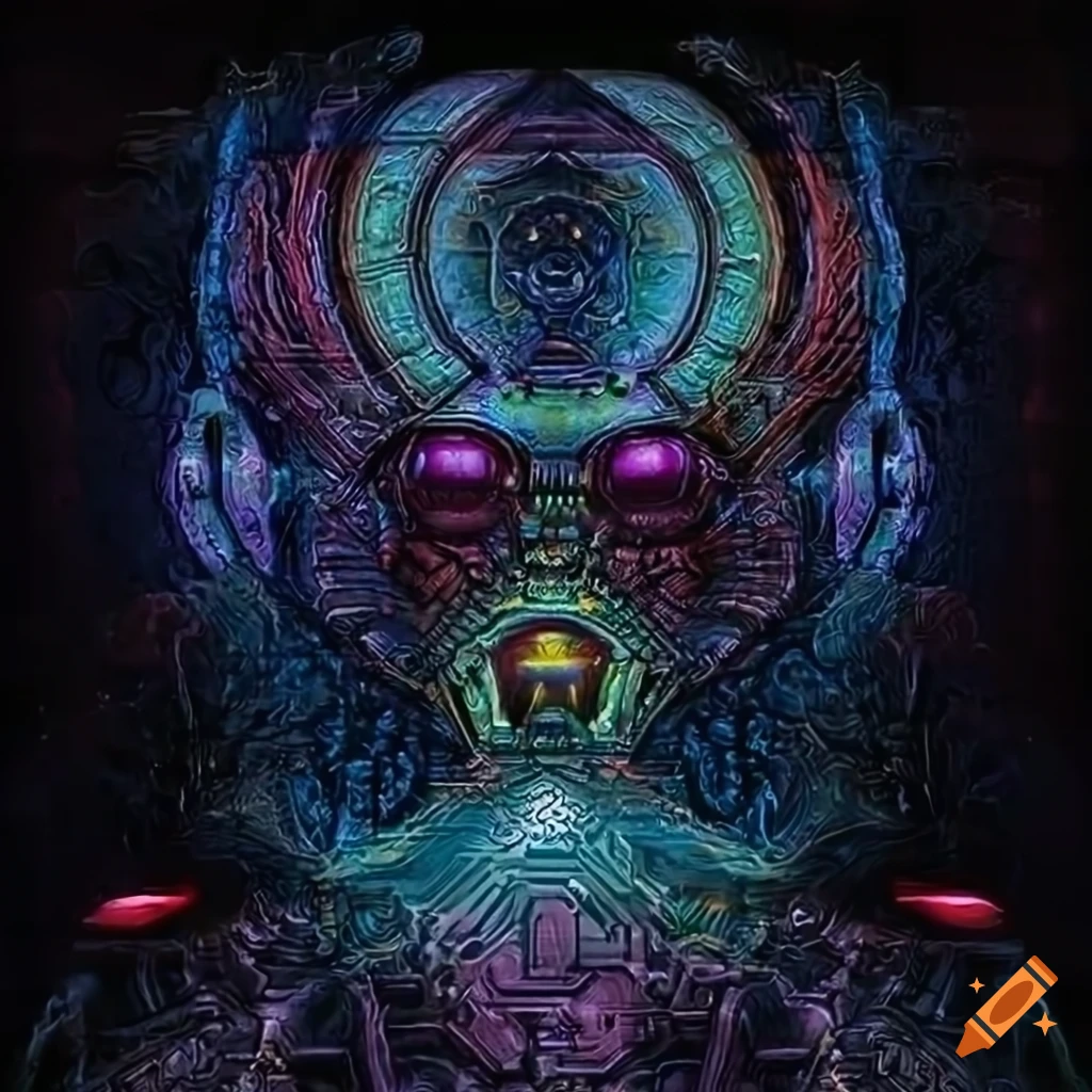 70s sci-fi organic machine art with brain circuit board design on Craiyon