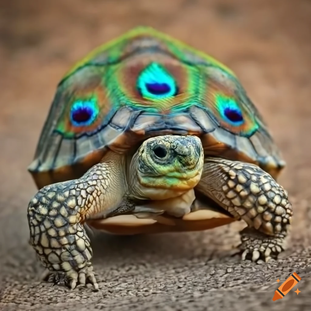 Tortoise shell with peacock feather markings on Craiyon