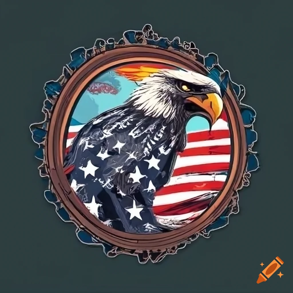 Military sticker design with stars, stripes, and an eagle on Craiyon