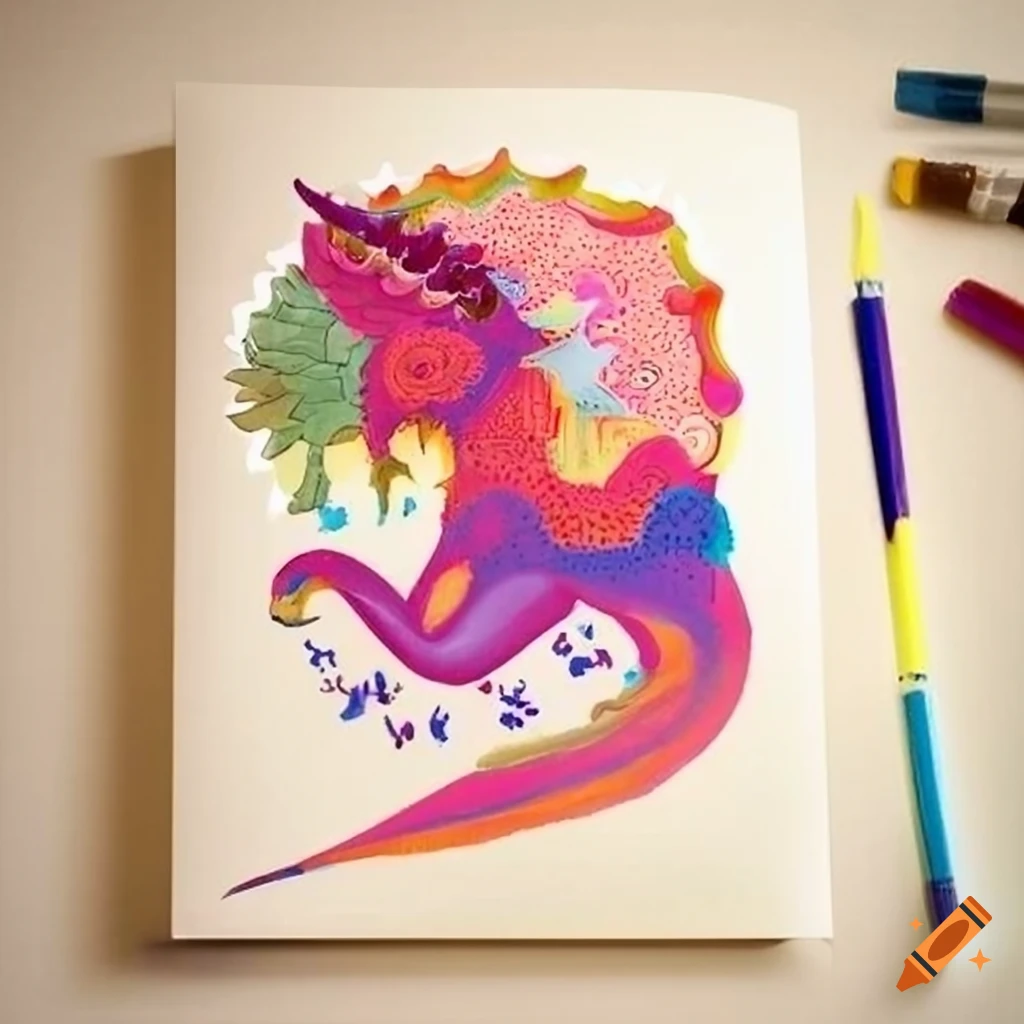 Artistic creation of a whimsical label on a4-sized paper with vibrant ...