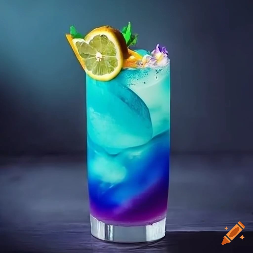 Tropical blue bliss mocktail with butterfly pea flower on Craiyon