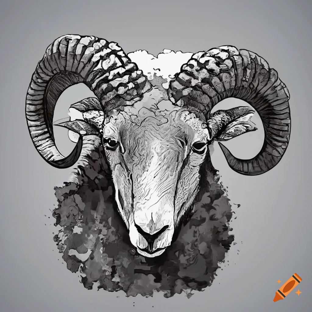 Head of Marino ram sheep in etch vector style on Craiyon