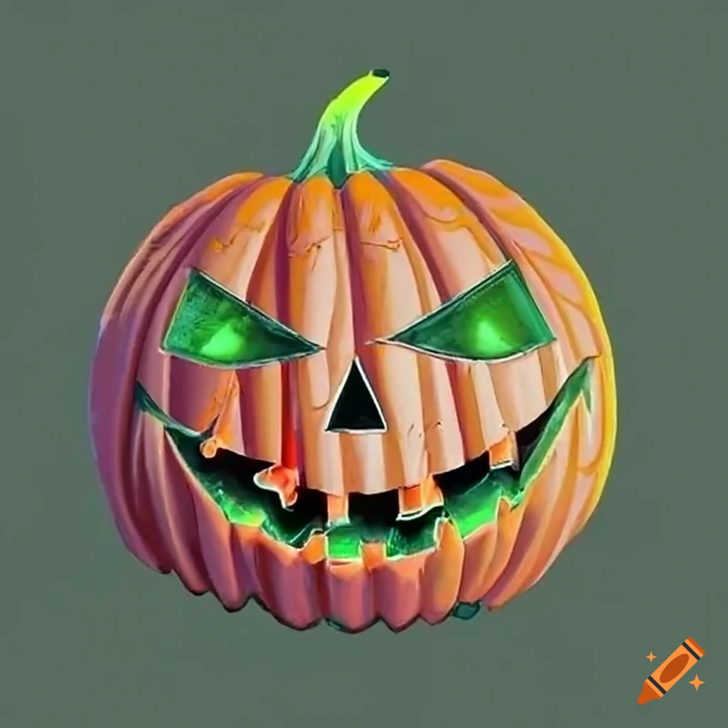 Sinister Jack-o'-lantern pumpkin bomb with glowing green lines on Craiyon