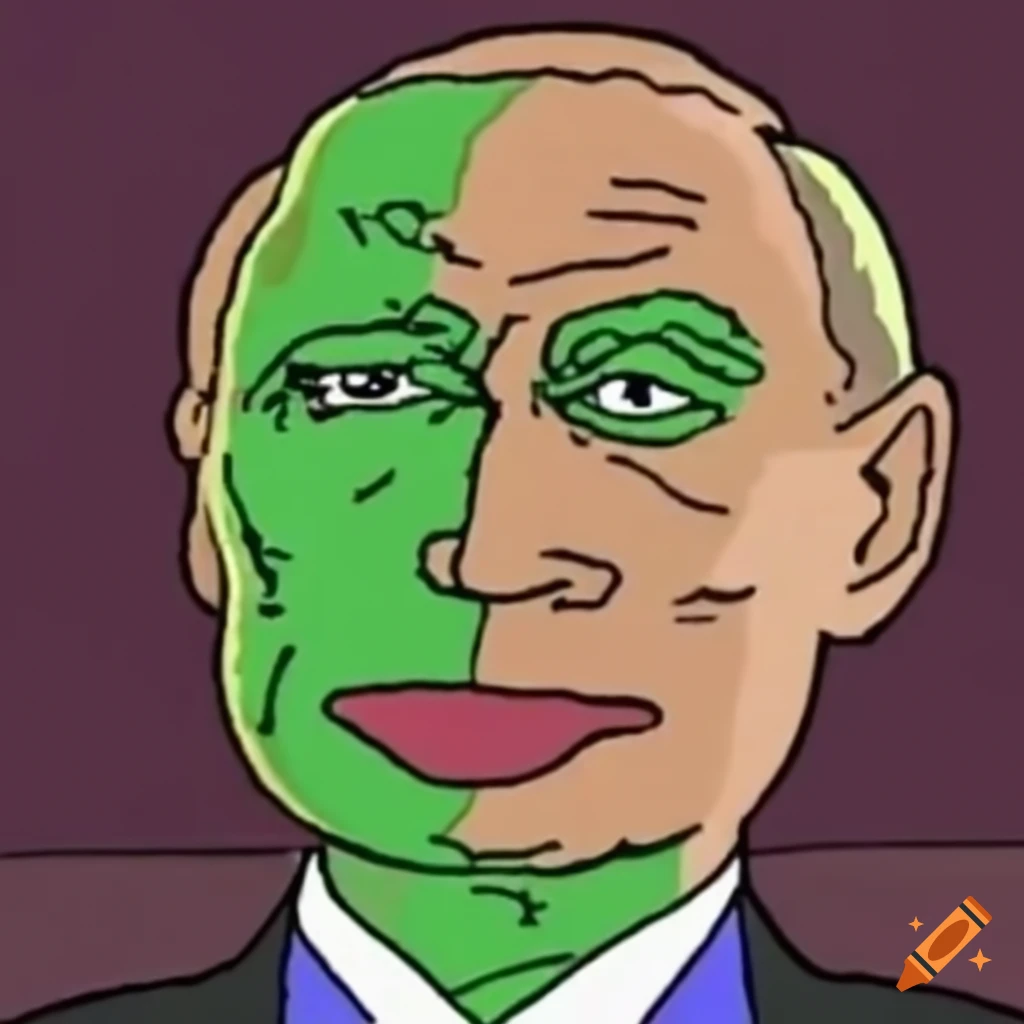 Cartoon of putin's face on pepe the frog on Craiyon