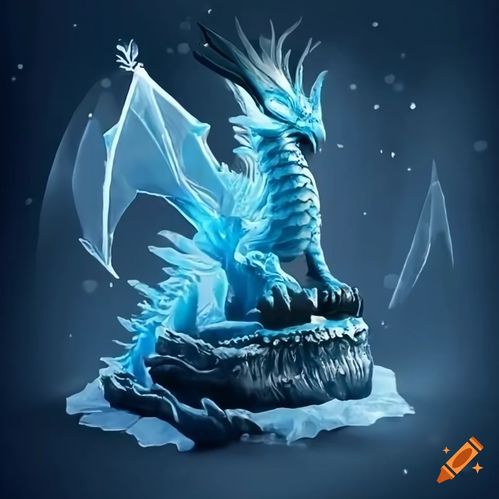 Ice dragon statue shooting ice beam at flying five headed dragon in ...