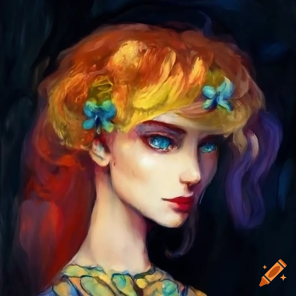 Art nouveau anime character with vibrant oil colors inspired by picasso ...