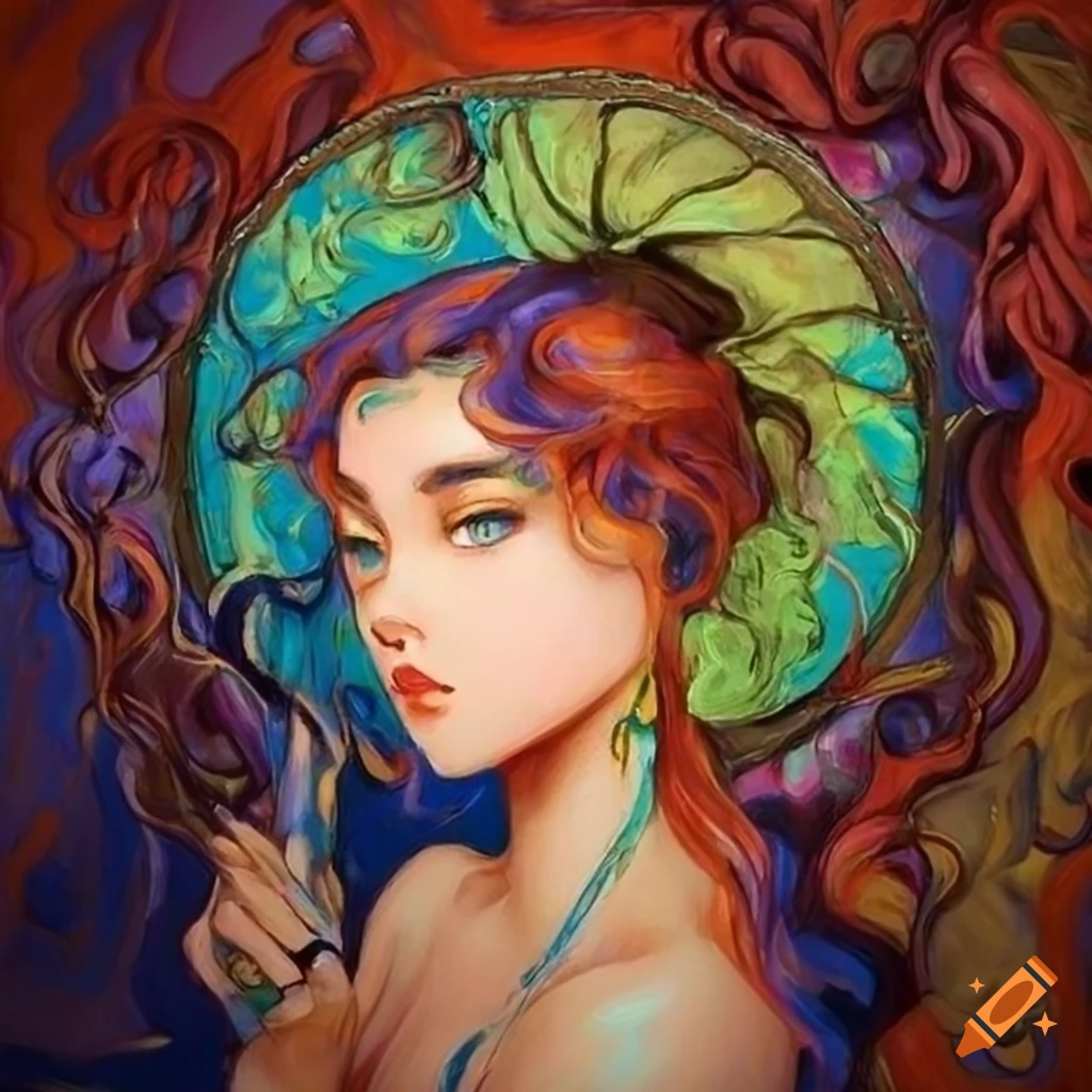 Art Nouveau anime character with vibrant oil colors inspired by Picasso ...