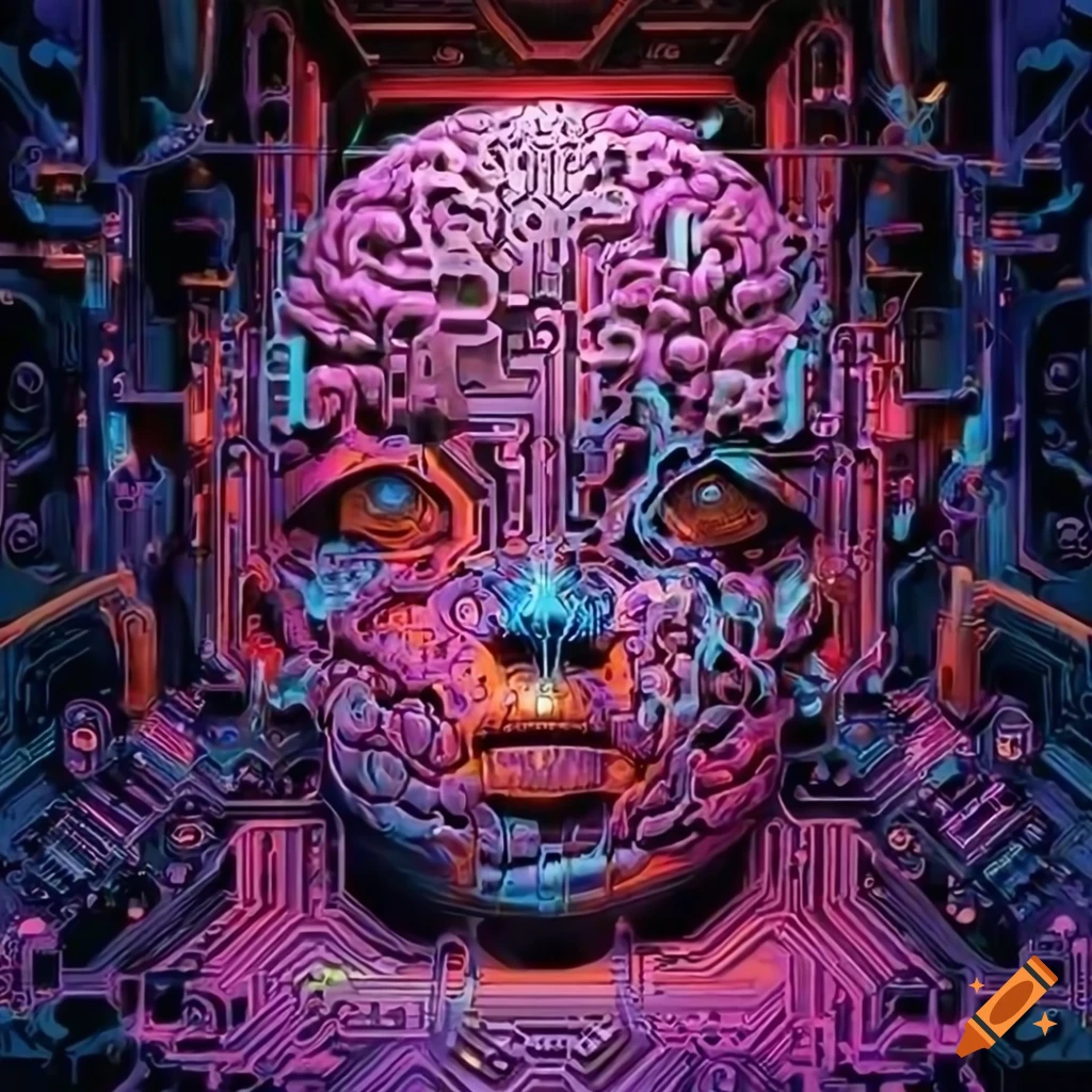 70s sci-fi organic machine art by akira toryiama with brain circuit ...