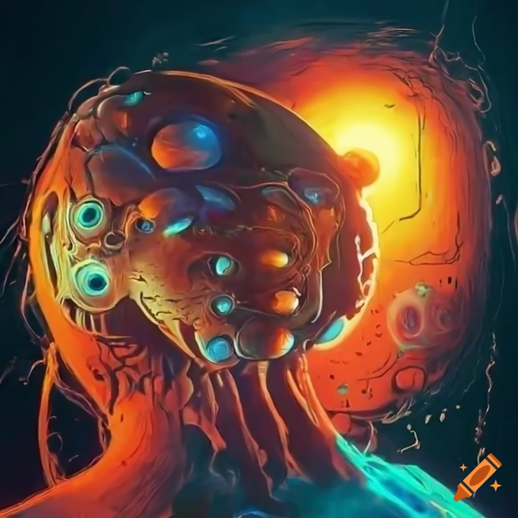 Organic machine art in a 70s sci-fi style by Akira Toryiama on Craiyon