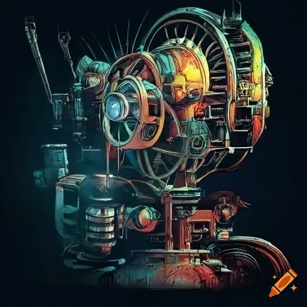 Vintage locomotive retrofitted with a powerful engine in a sci-fi ...