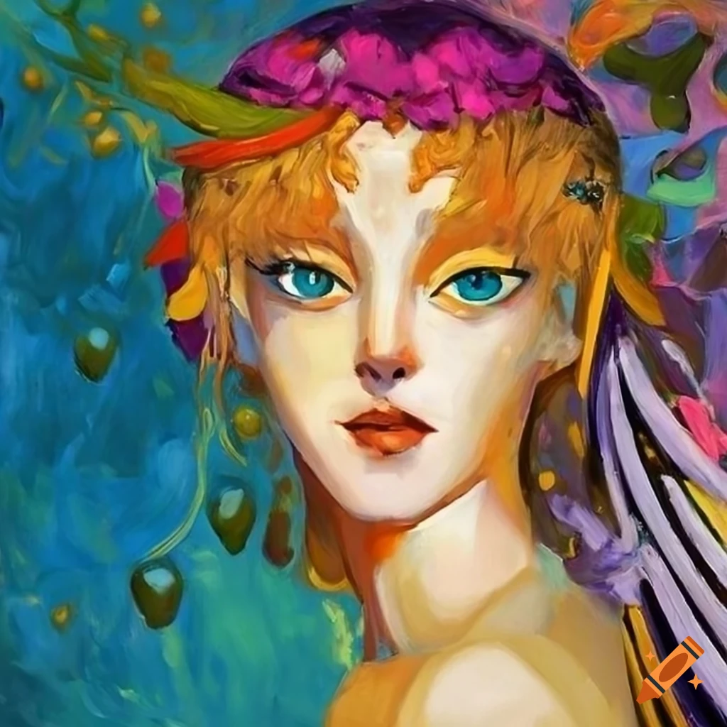 Art nouveau anime character painted with vibrant colors inspired by ...