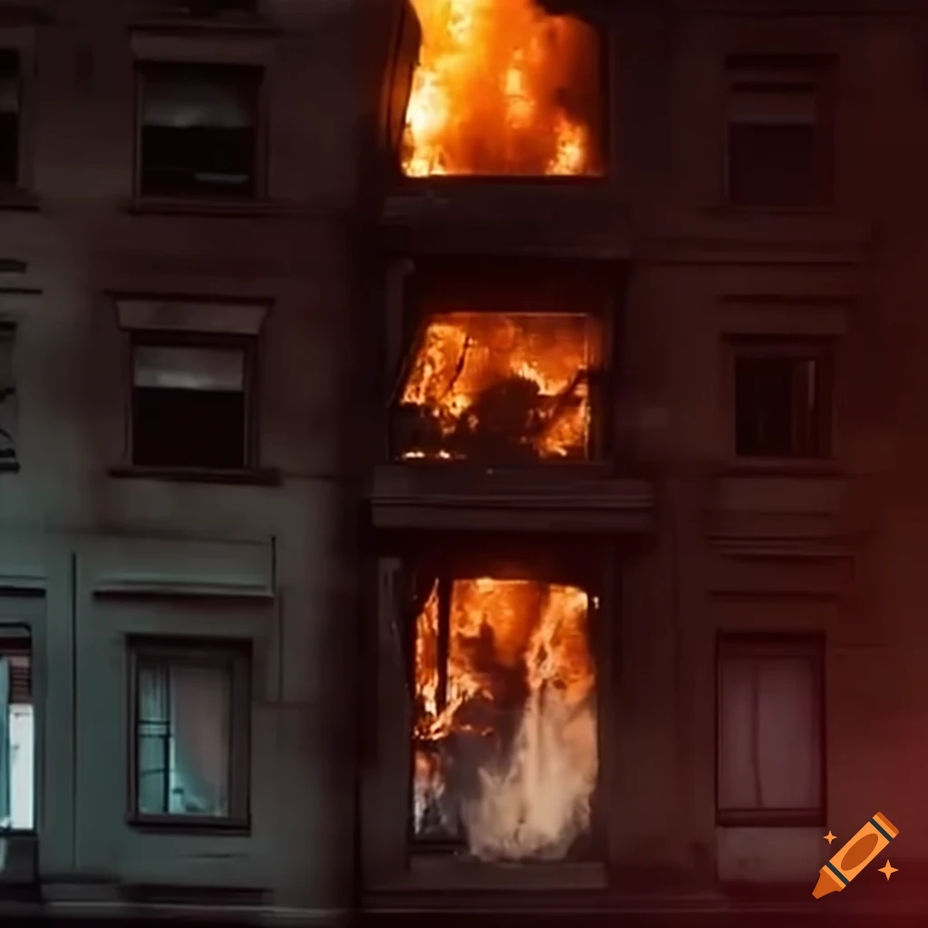 Burning building captured on cctv footage on Craiyon