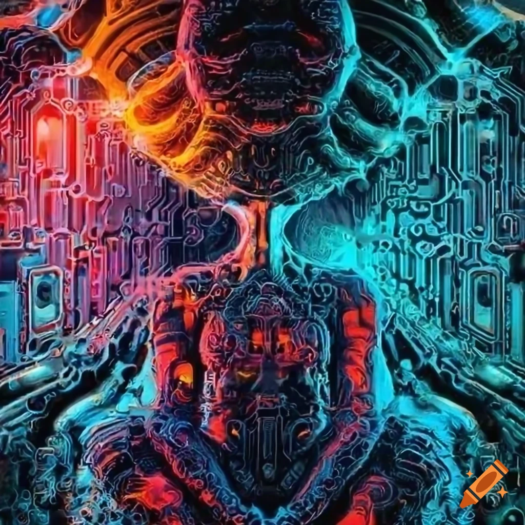 70s sci-fi organic machine art by akira toryiama depicting brain ...