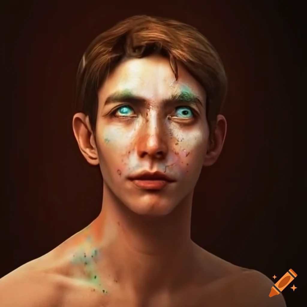 Man with rainbow scar holding a multicolored magic orb on Craiyon