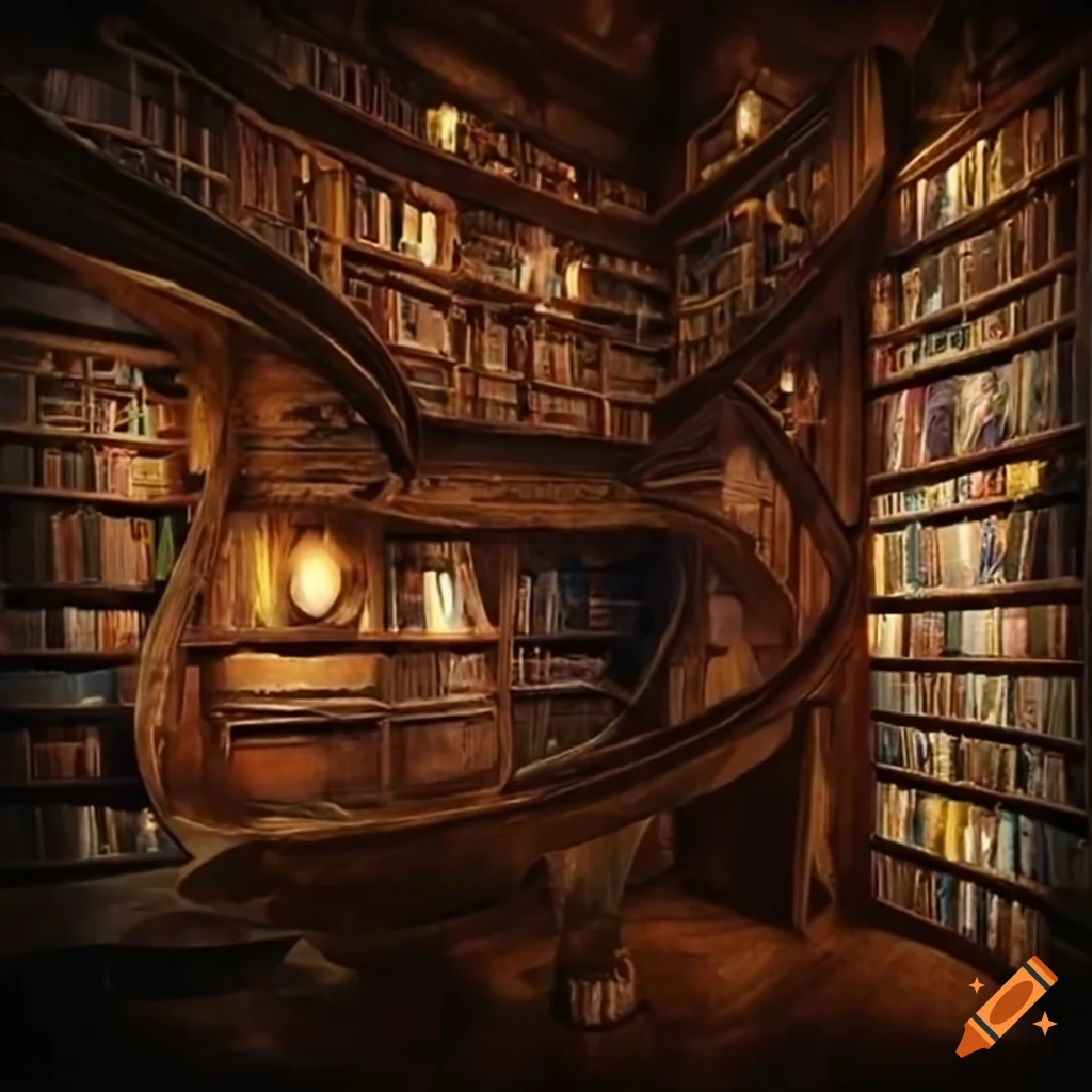 Magical library with floating bookshelves and ancient spells on Craiyon