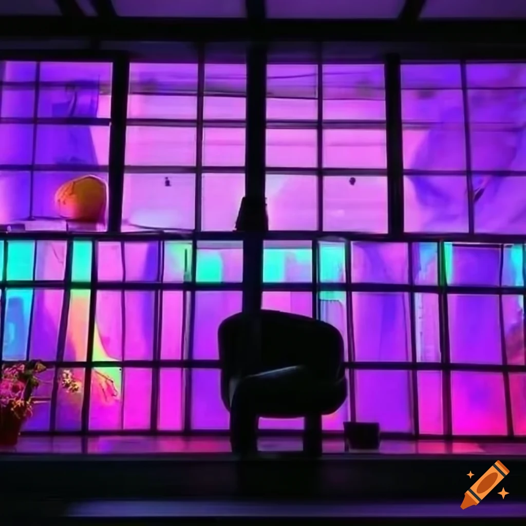 Hd photo of 3d backlit blacklight translucent marbled glass lo-fi aesthetic greenhouse interior ...