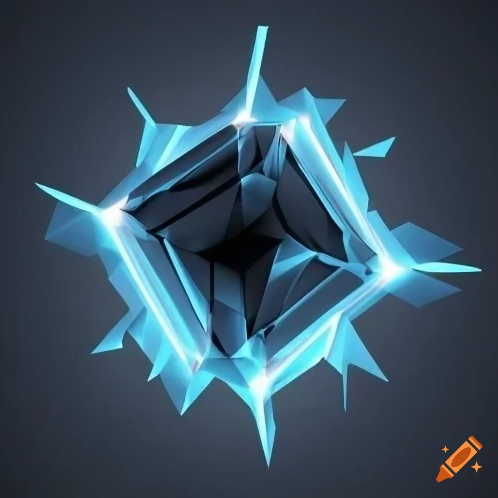 3D render of blue, white, and black neon glass geometric polygonal ...