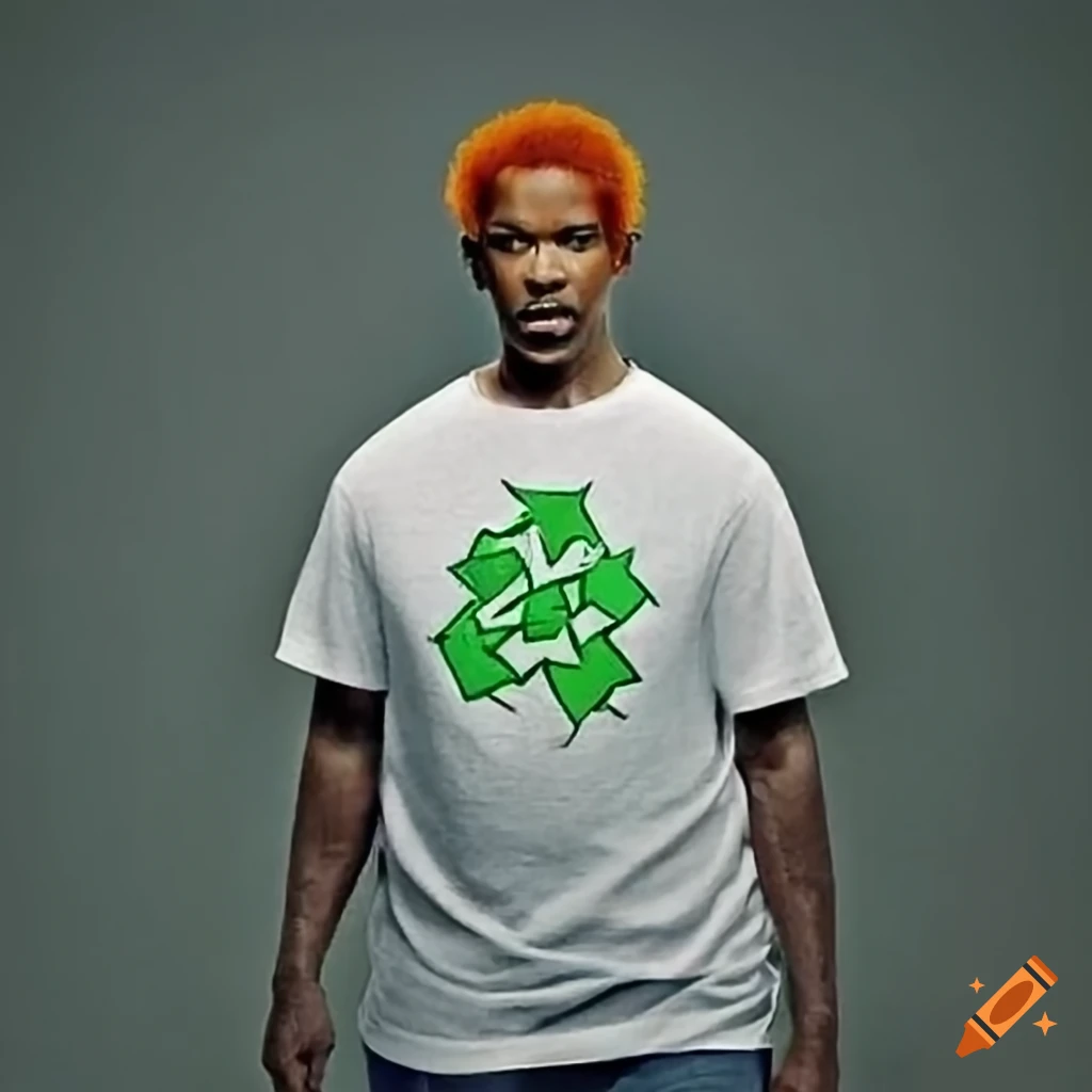Denzel Washington with orange hair, wearing a white t-shirt with a ...