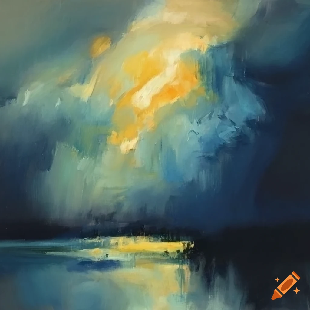 JW Turner impressionist stormy landscape with whirling clouds and sun ...