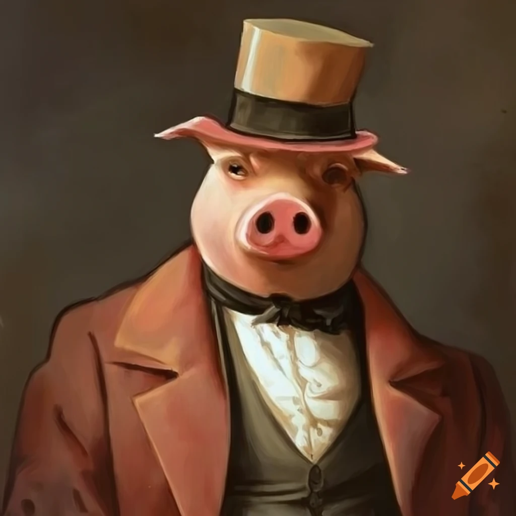 Gangster pig portrait with 1800s style on Craiyon