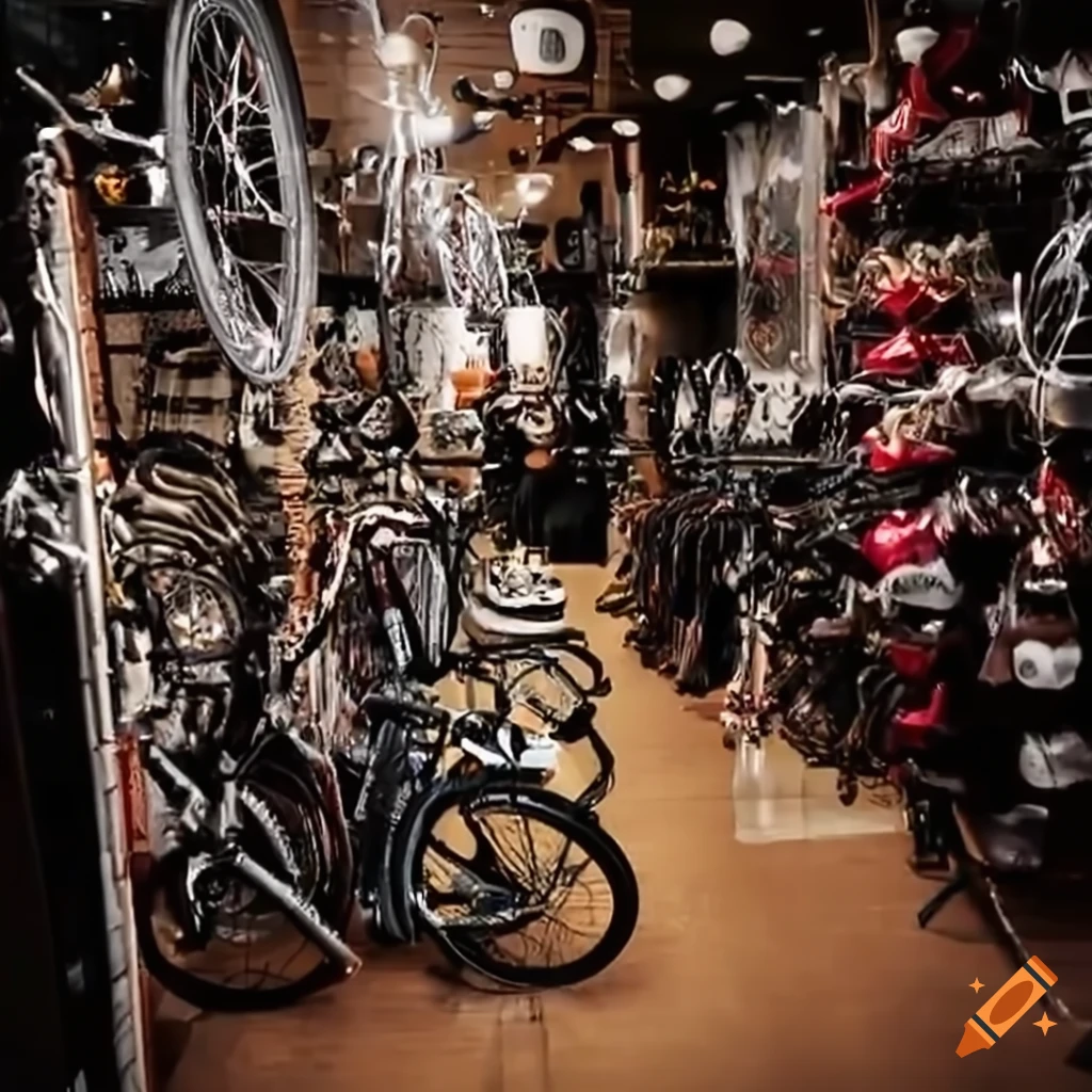 Stylish bike store interior with many high-definition bikes on Craiyon