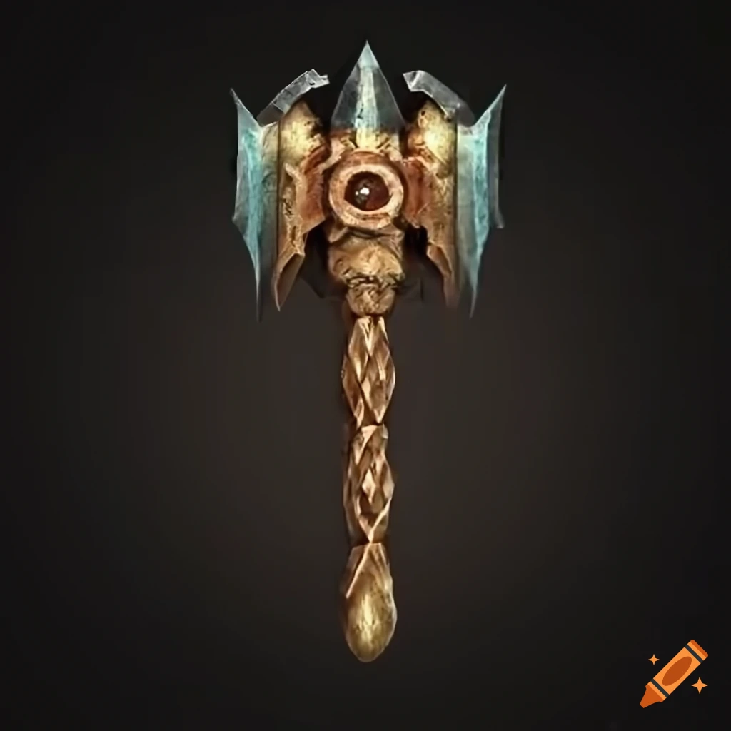 Powerful battle-worn hammer emitting divine heat and energy on Craiyon