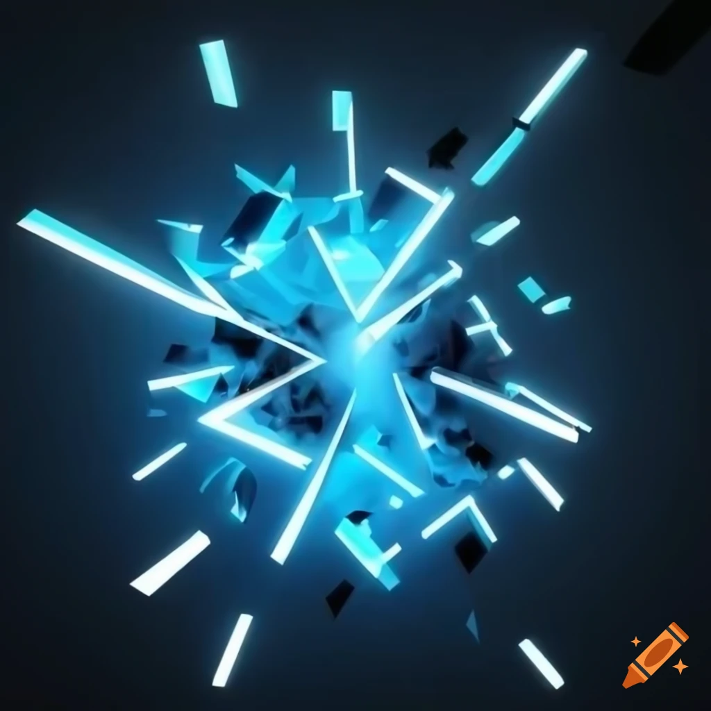 3D render of blue, white, and black neon glass geometric polygonal ...