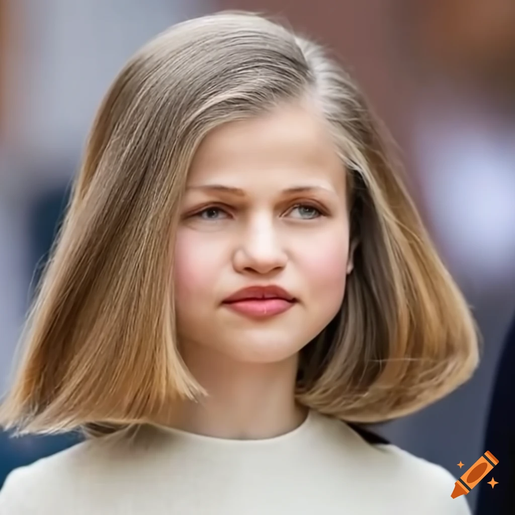 Close-up of Princess Leonor's new short bob hairstyle on Craiyon