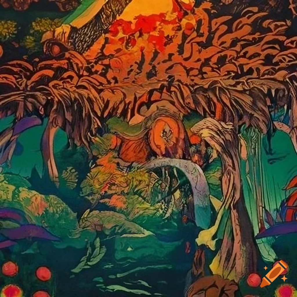 William Stout serigraph of dusk in The Garden of Eden showing a wide ...