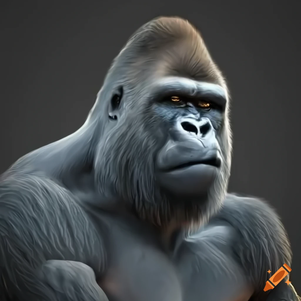 Muscular silverback gorilla in a threatening stance, football logo ...