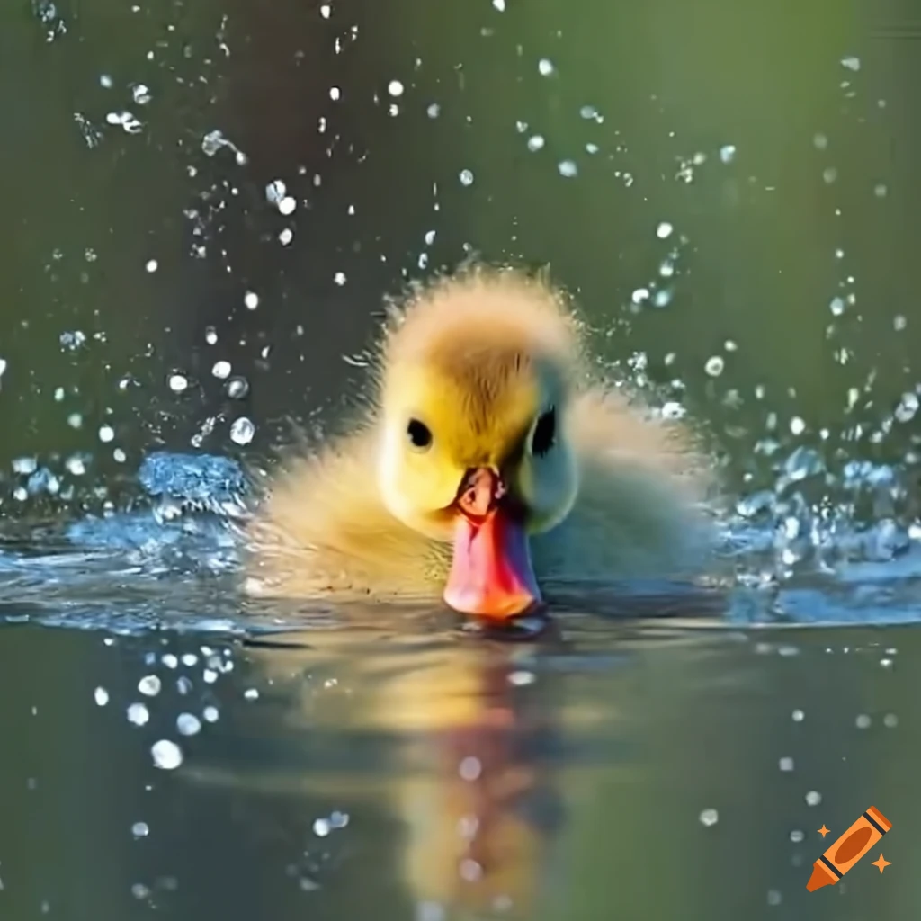 Young duckling jumping and splashing in water on Craiyon