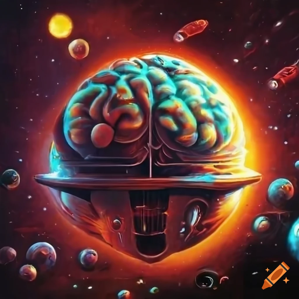 70s sci-fi organic machine art by akira toryiama with brain circuit ufo ...