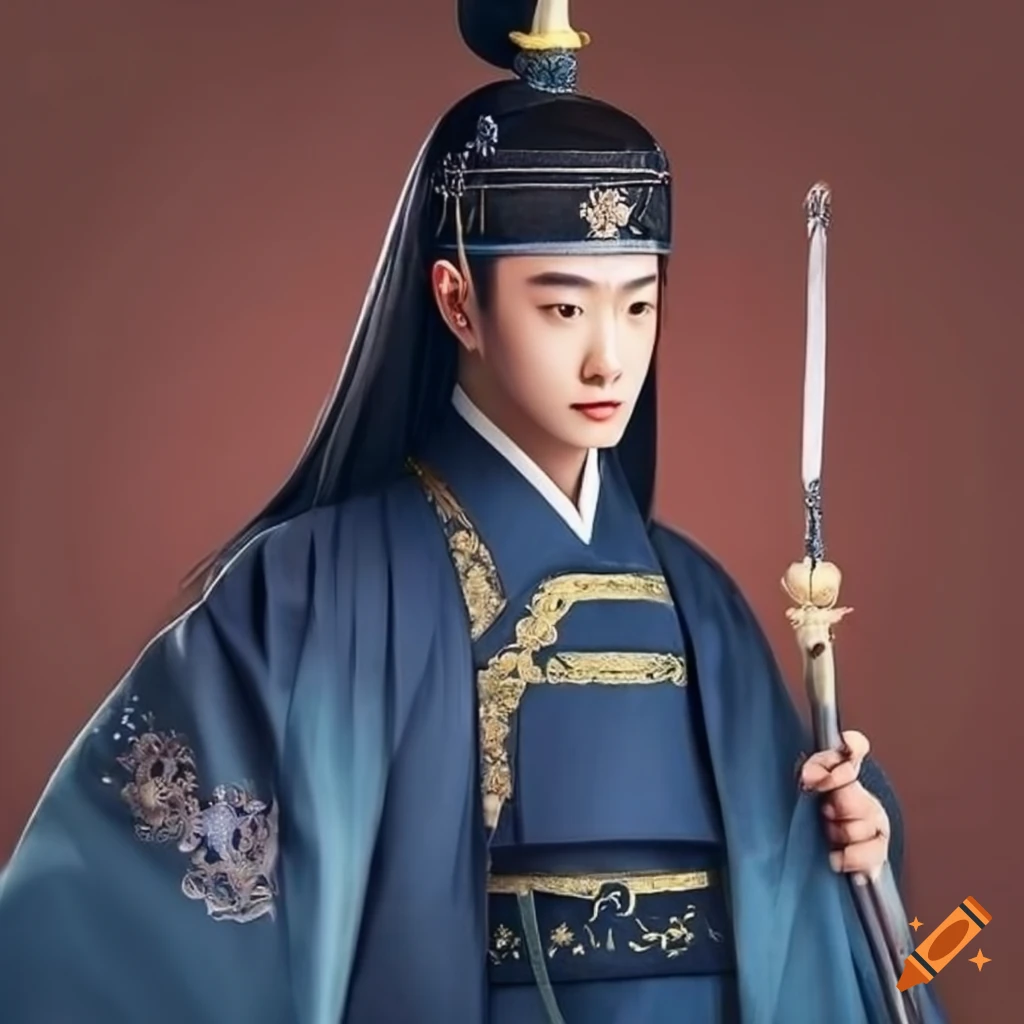 Chinese imperial guard in dark blue hanfu exuding nobility on Craiyon