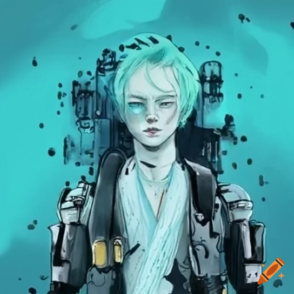 Shimmering high-tech male cyborg inspired by Yoshitaka Amano and ...